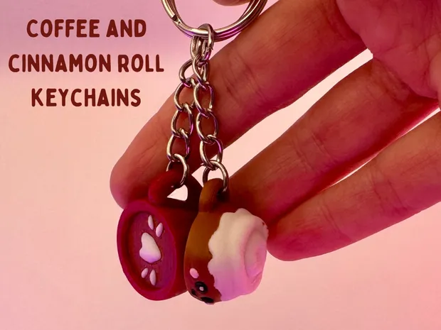 Coffee and Cinnamon Roll Keychains by ColorCloud3D MakerWorld: Download ...
