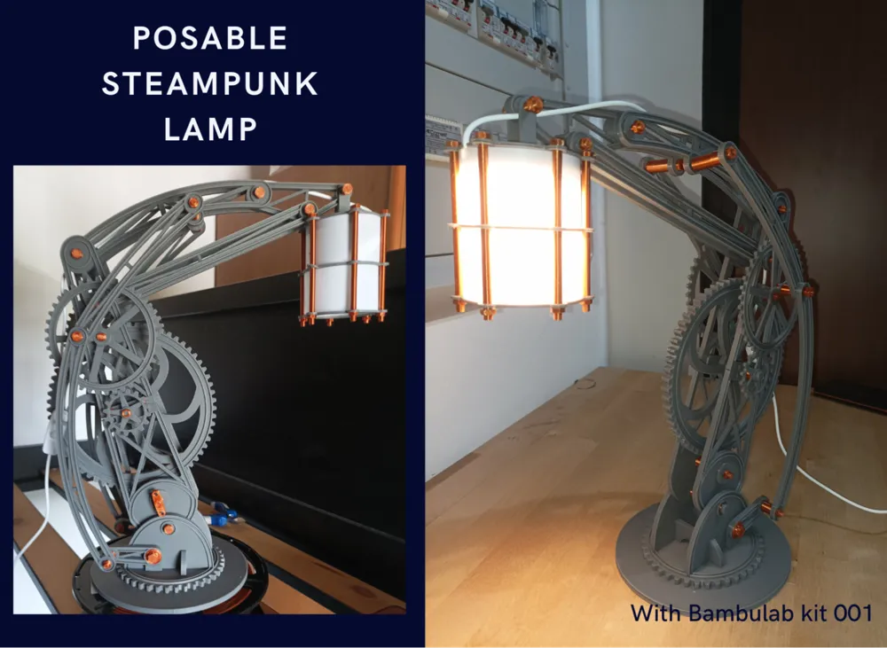 posable steampunk led lamp with bambulab kit001 by Novera MakerWorld ...