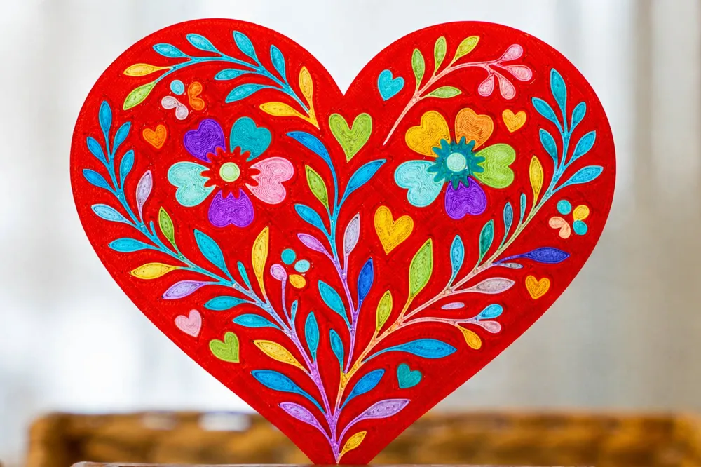 valentines stained glass floral heart - Free 3D Print Model - MakerWorld