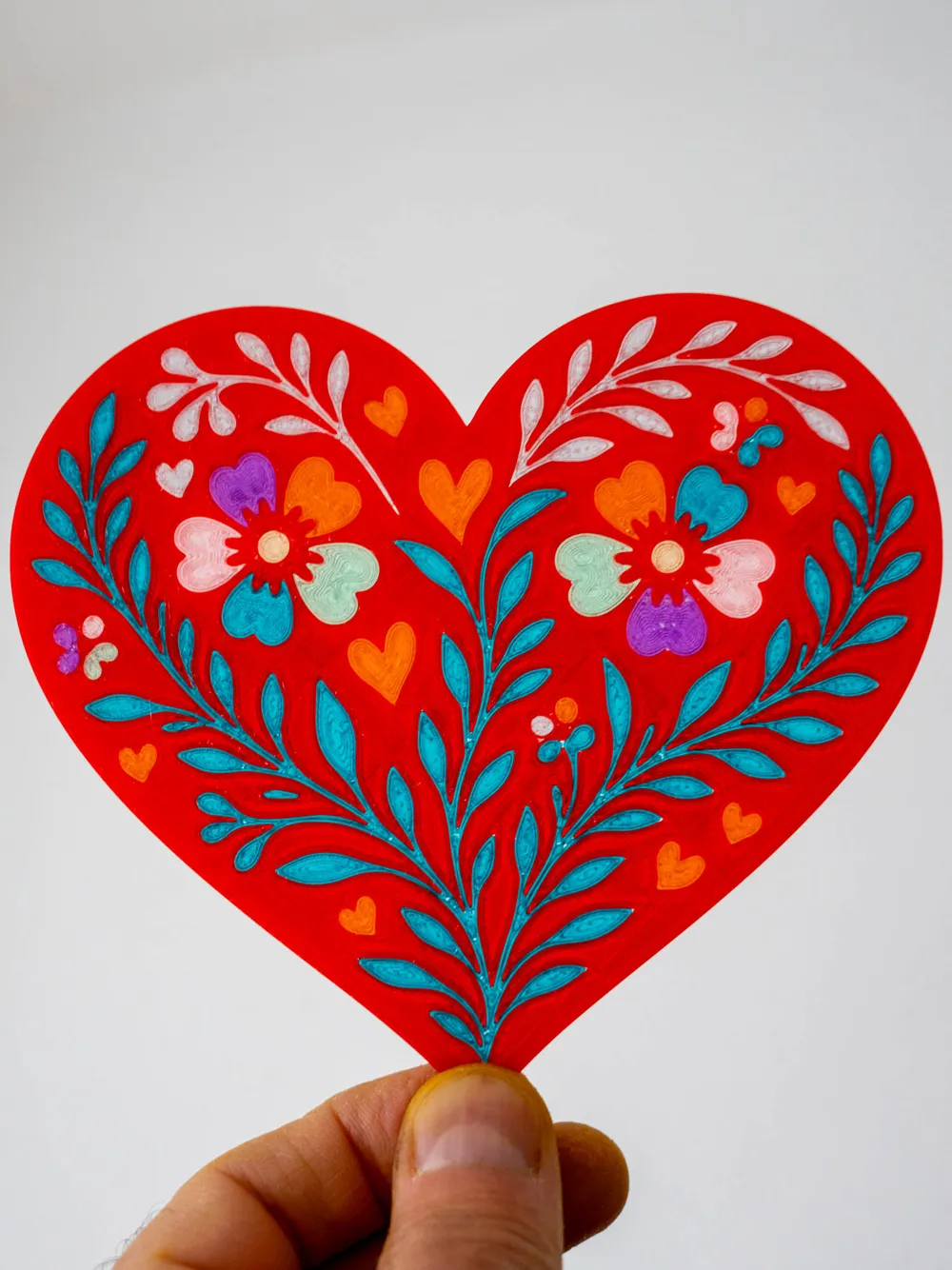 valentines stained glass floral heart - Free 3D Print Model - MakerWorld