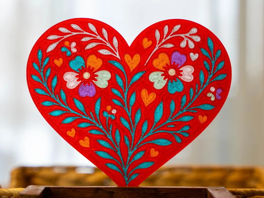 valentines stained glass floral heart - Free 3D Print Model - MakerWorld