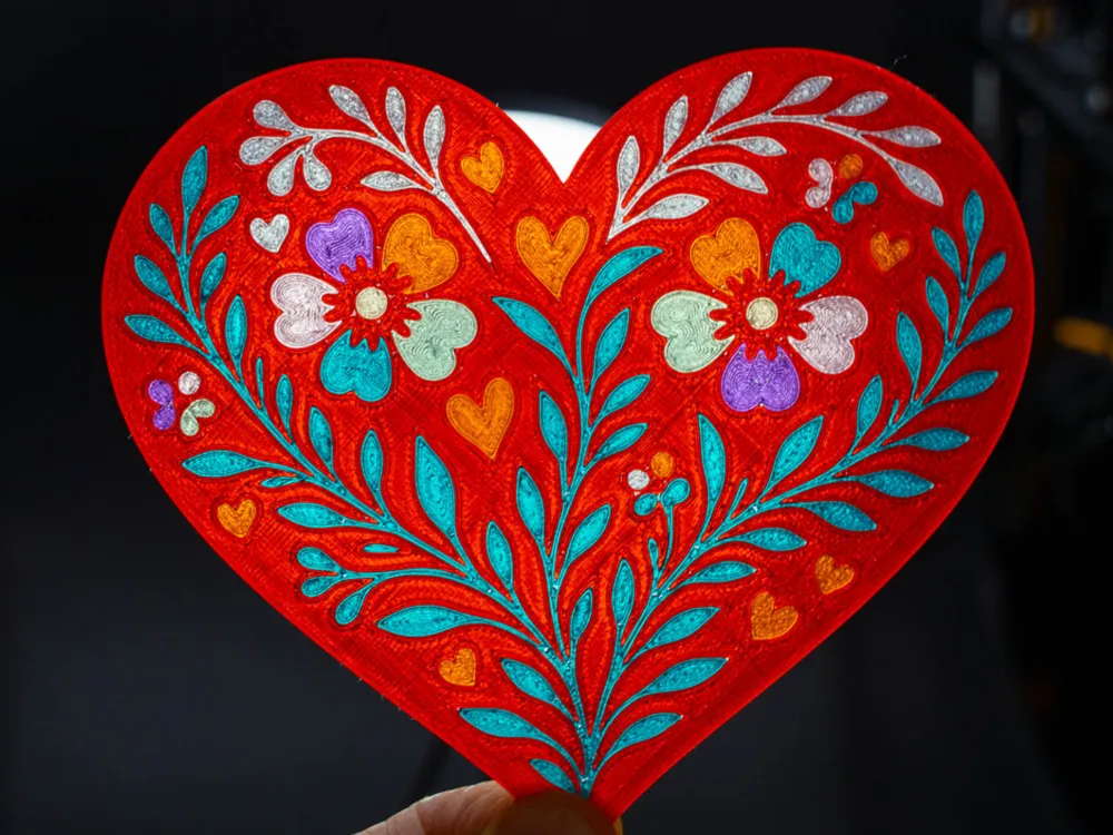 valentines stained glass floral heart - Free 3D Print Model - MakerWorld