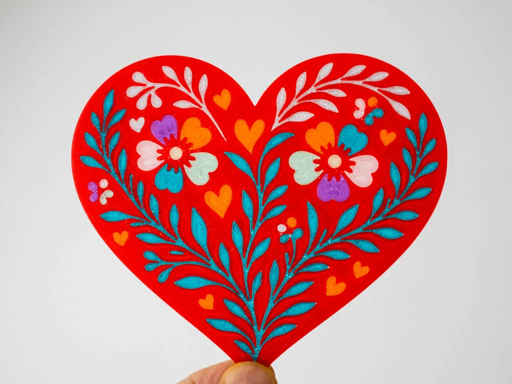 valentines stained glass floral heart - Free 3D Print Model - MakerWorld