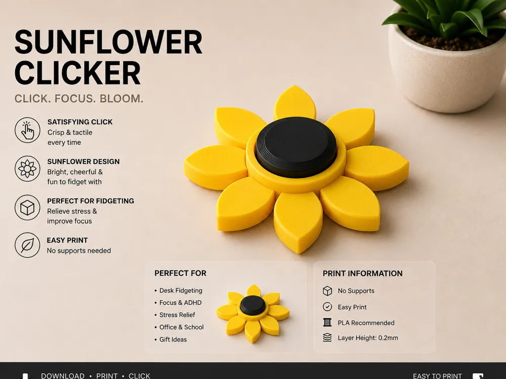 Sunflower Clicker Fidget - Free 3D Print Model - MakerWorld