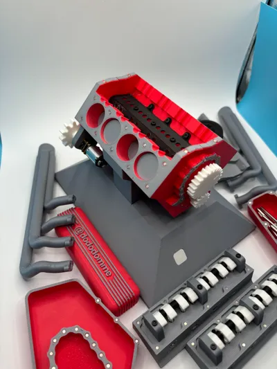V8 Engine with functioning pistons and valves by Dominik MakerWorld ...