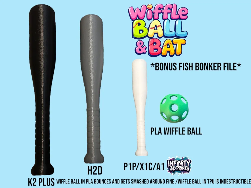 BAT WITH WIFFLE BALL-TPU OR PLA BALL-FISH BONKER by INFINITY 3D PRINTS MakerWorld: Download Free ...