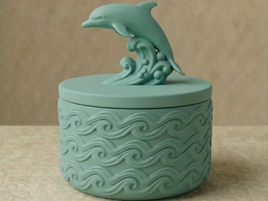 Joyero de Onda de Delfín con Tapa de Relieve Oceánico - Modelo de ...