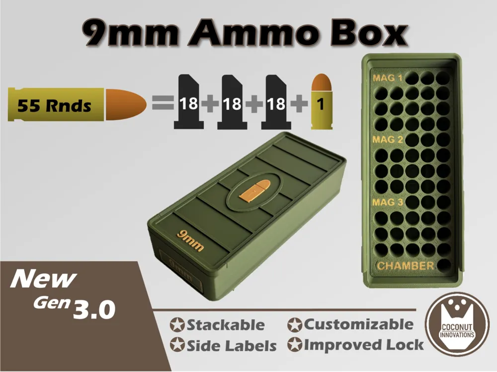 Ammo Box 9mm 46 Round for three 18 Round Mags + 1 by CoconutMakerWorld: Download Free 3D Models