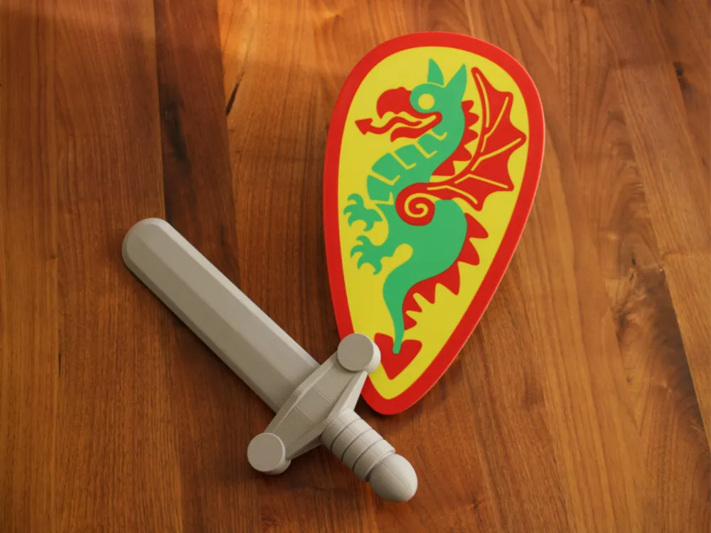 Brick Megafigure Sword & Shield (10:1 scale) by Julia Ebert MakerWorld: Download Free 3D Models