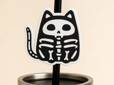 Kitty Straw Charm Halloween Skeleton Cat Topper - Free 3D Print Model ...