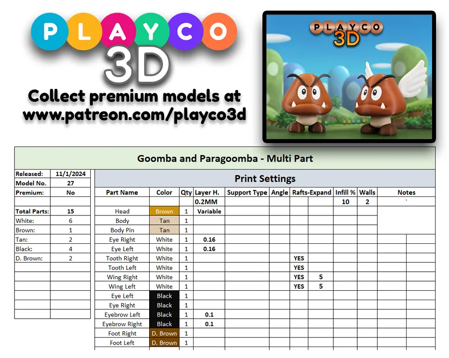 Goomba and Paragoomba Multi-Part - Free 3D Print Model - MakerWorld