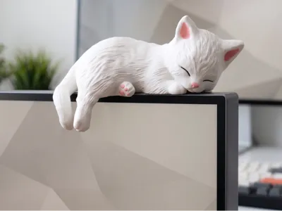 Cozy Cat Monitor Buddy – Sleeping On the Ledge - Free 3D Print Model ...