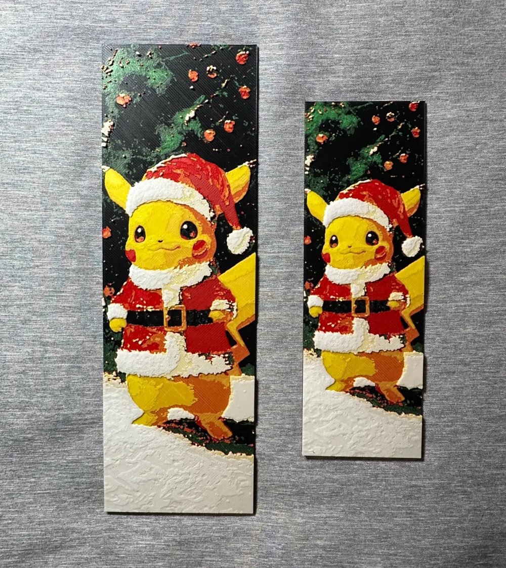 Santa Pikachu Hueforge Bookmarks - 2 sizes by Hey Ben MakerWorld: Download Free 3D Models