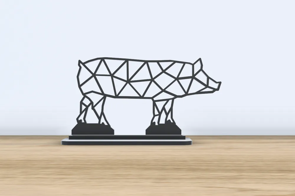 Geometric Low Poly - Pig - With Stand - Free 3D Print Model - MakerWorld