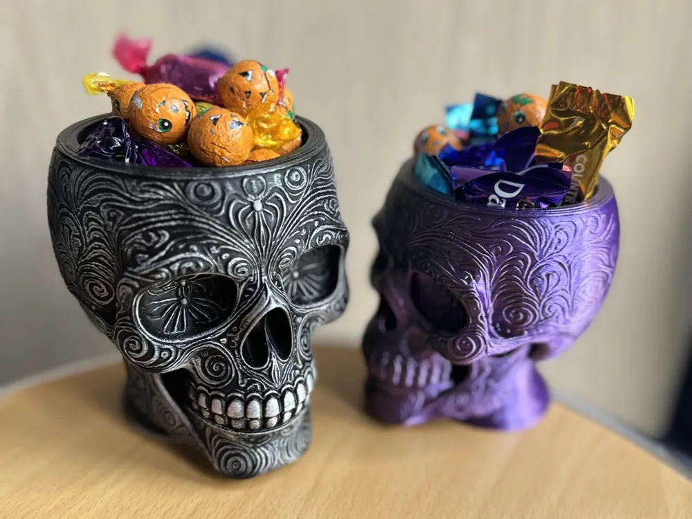 Sugar Skull Halloween Candy Bowl by EV3D MakerWorld: Download Free 3D ...