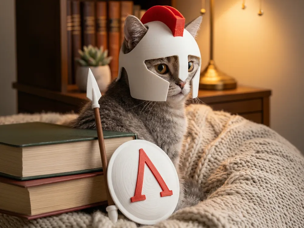 The Meow-diator: Cute Spartan Cat Helmet - Free 3D Print Model - MakerWorld