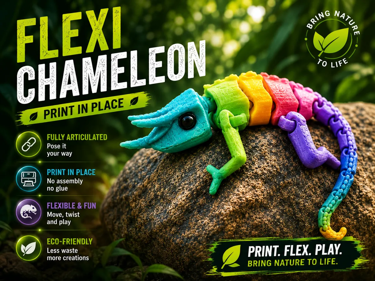 Flexi Chameleon | Print in Place – NO SUPPORT - Free 3D Print Model ...
