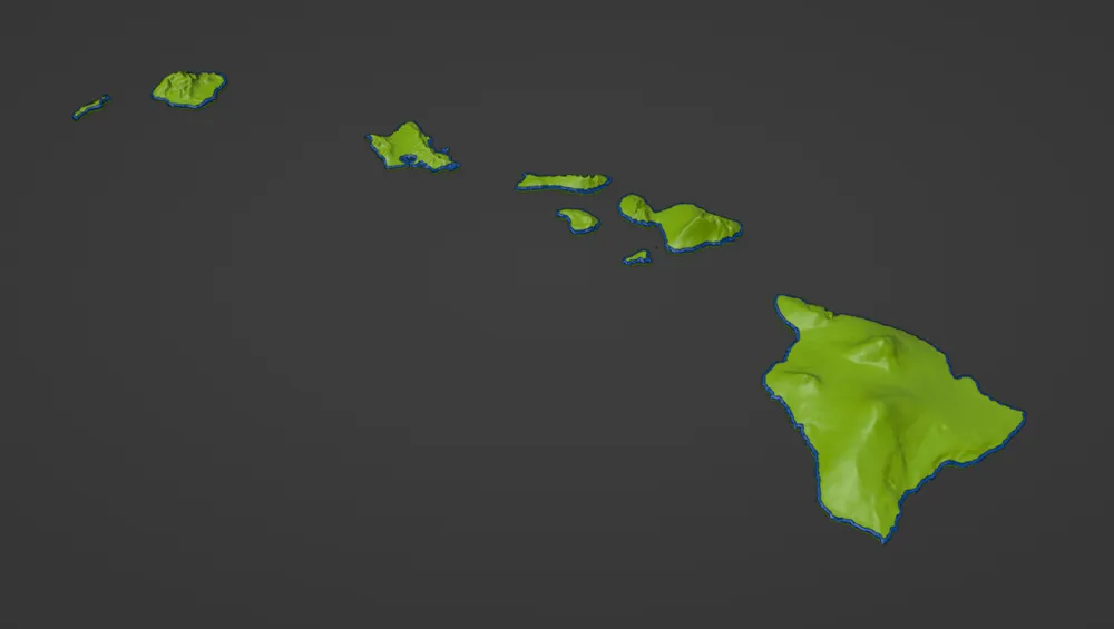 Hawaii, USA (HI) Topo Map w/ Highlighted Coastline by Anson Liu ...