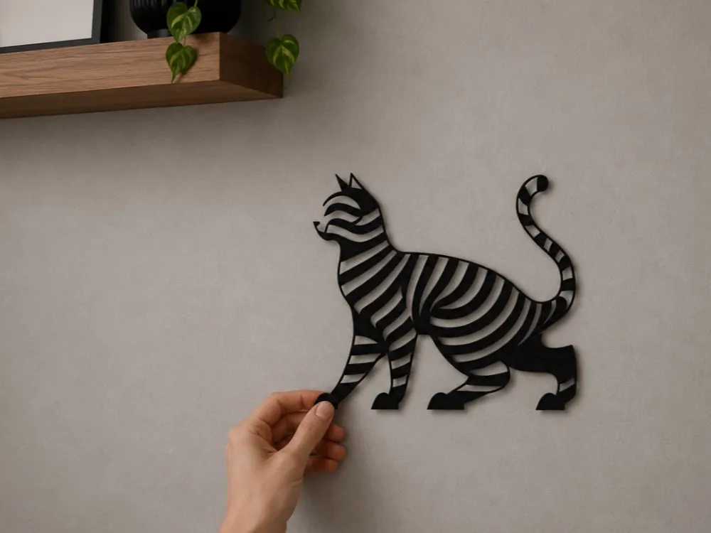 Striped Cat Wall Art – Modern Animal Silhouette - Free 3D Print Model ...