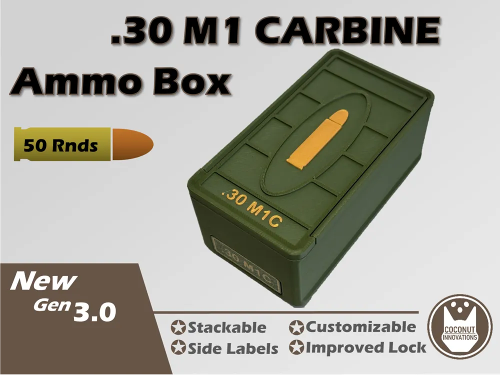Ammo Storage Box .30 M1 Carbine - 50 Rounds - Free 3D Print Model ...