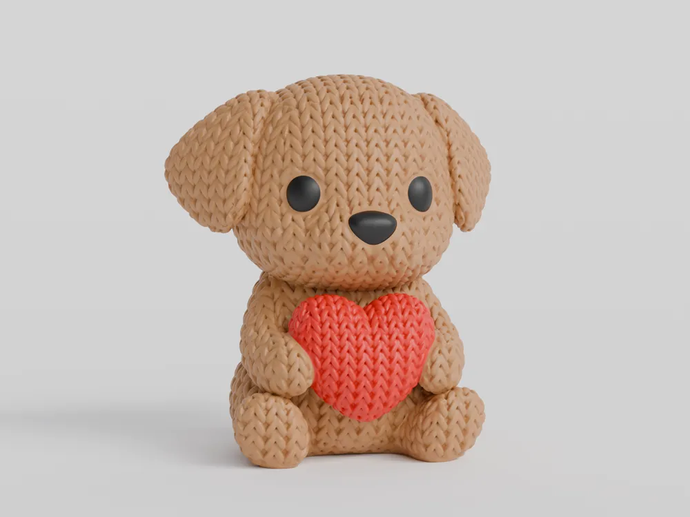 Knitted Dog With Heart - Valentine's Day - Free 3D Print Model - MakerWorld