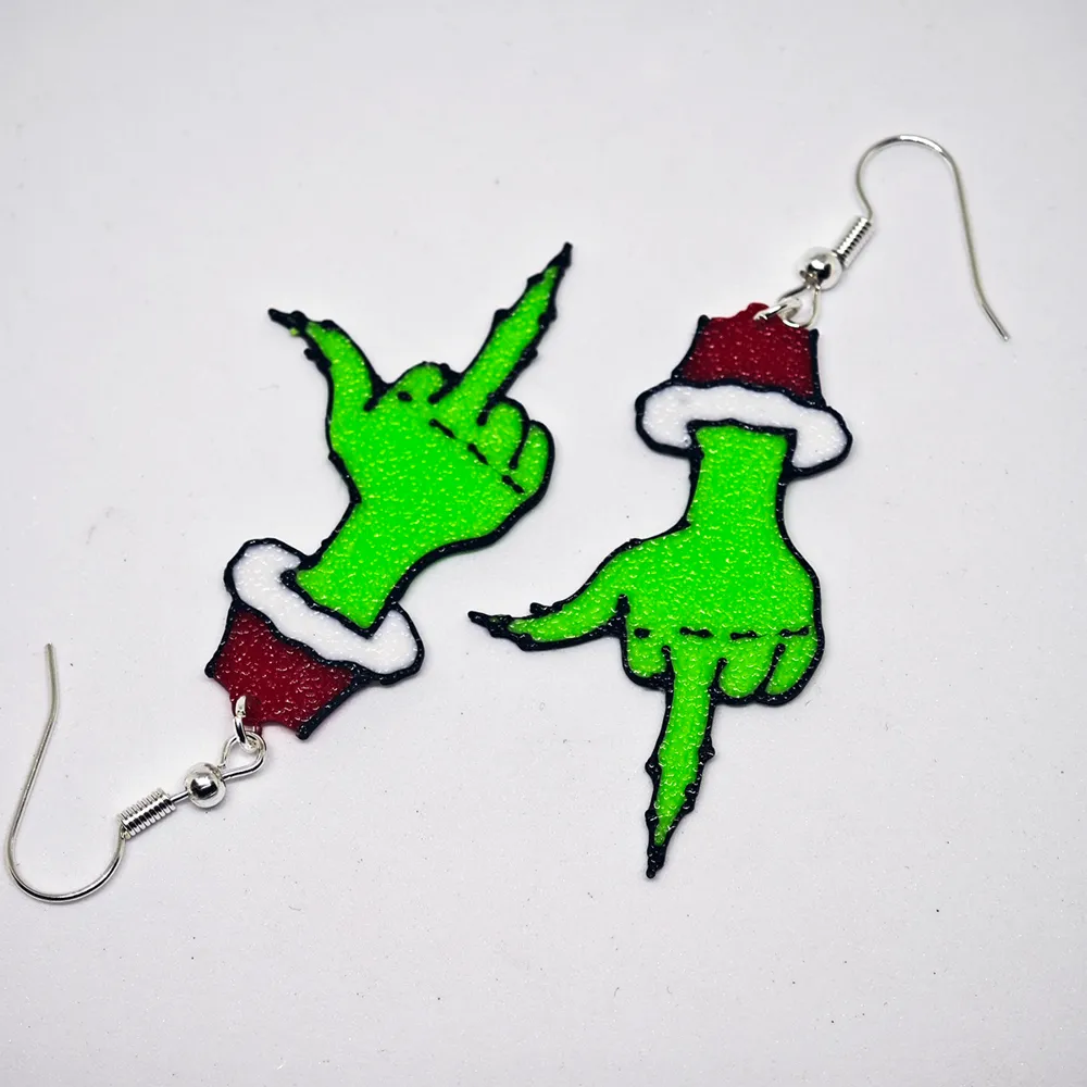 Grinch Middle Finger Earring (Christmas) by EarRing 3D - MakerWorld