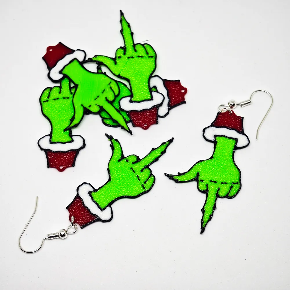 Grinch Middle Finger Earring (Christmas) by EarRing 3D - MakerWorld