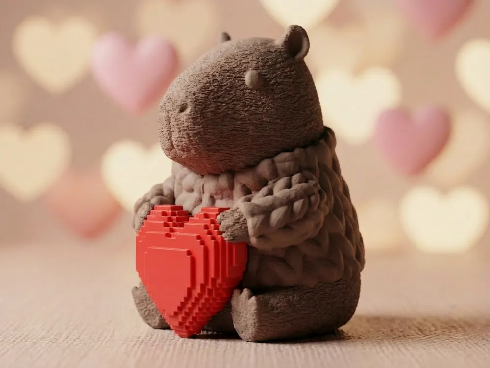 Voxel Heart Capybara - Free 3D Print Model - MakerWorld