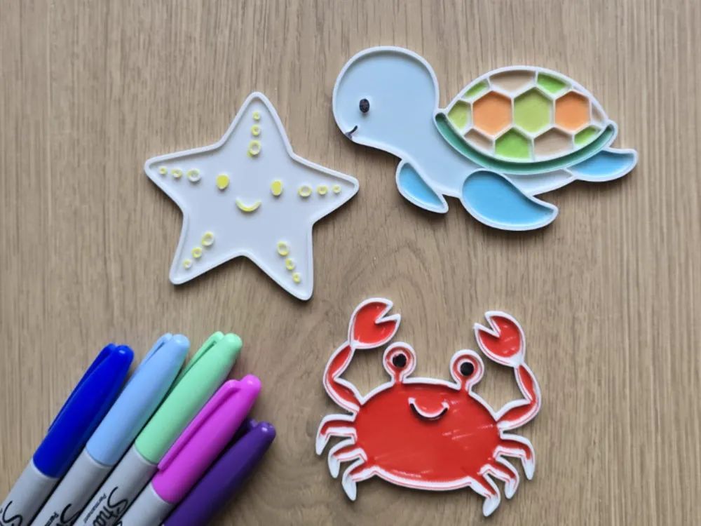 Sea Animal Coloring Color Turtle Crab Star Marker - Free 3D Print Model ...
