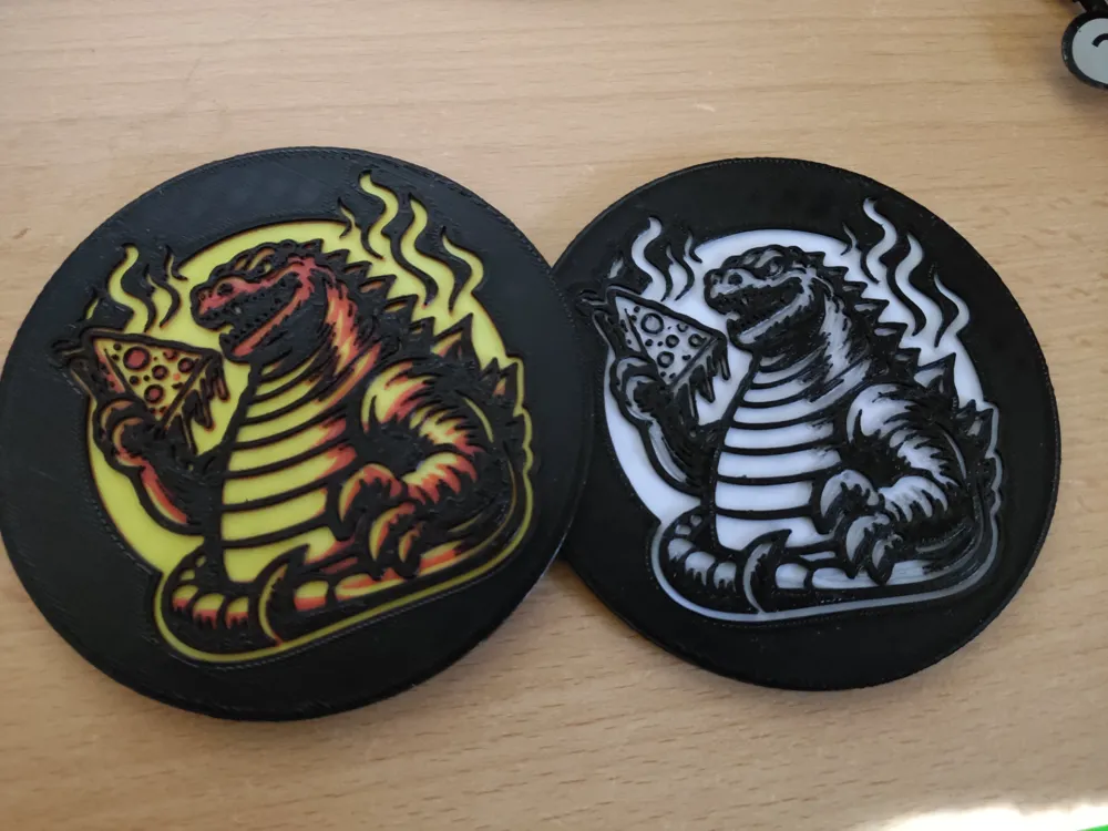 Eat your pizza Godzilla coaster by Kryzbar - MakerWorld