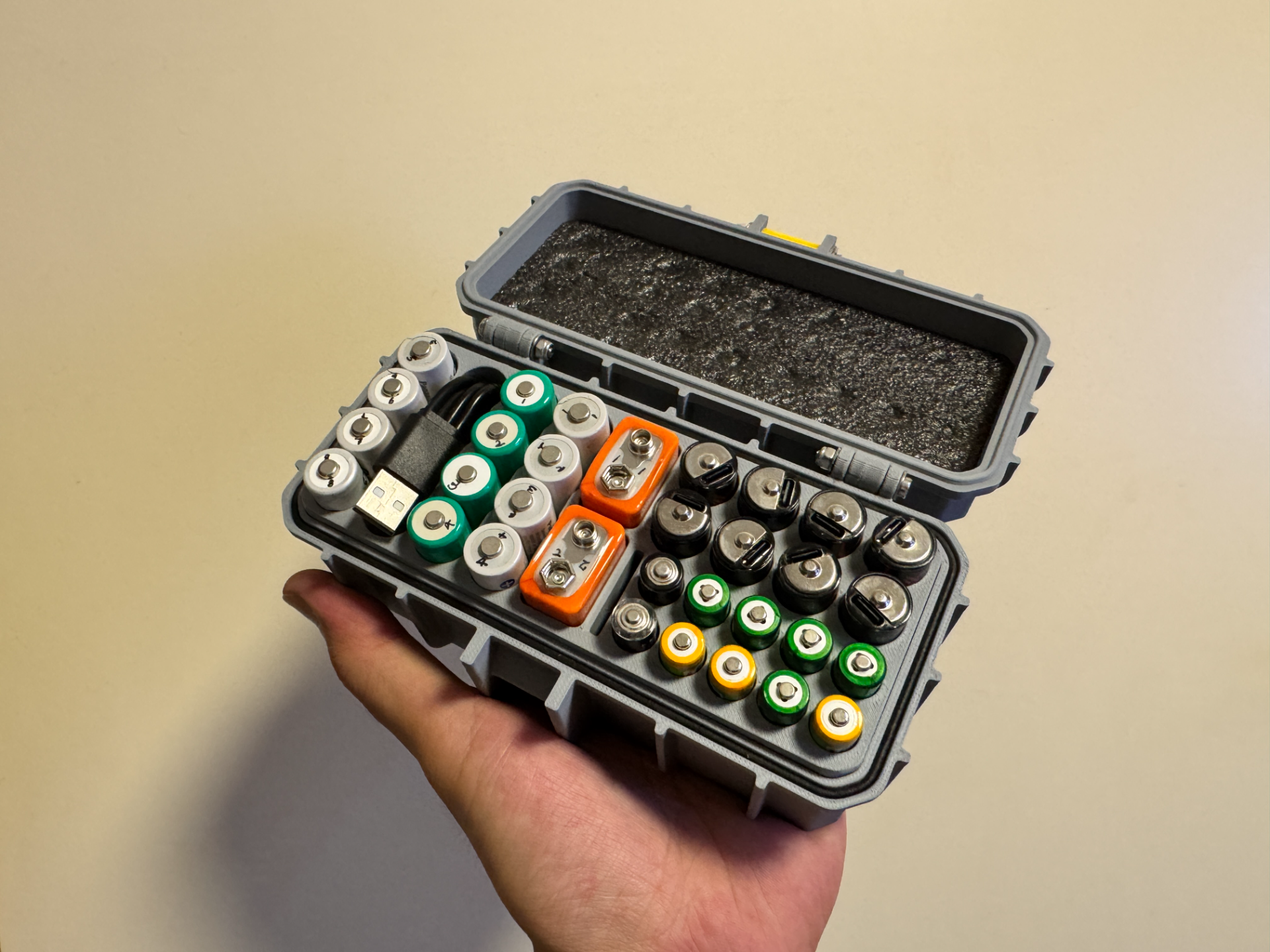 Essential household battery storage case for AA, LR6, AAA, LR03, 6LR61, 6F22, and 9V batteries ...