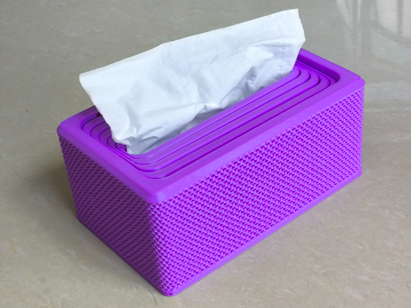 Redesigned recessed tissue box with wide tissue opening and woven ...