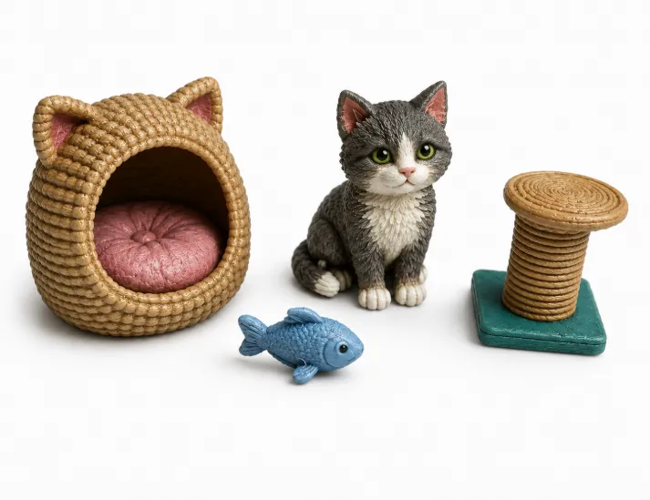 Mini Cat Pet Set – 4 Piece Dollhouse Collection - Free 3D Print Model ...