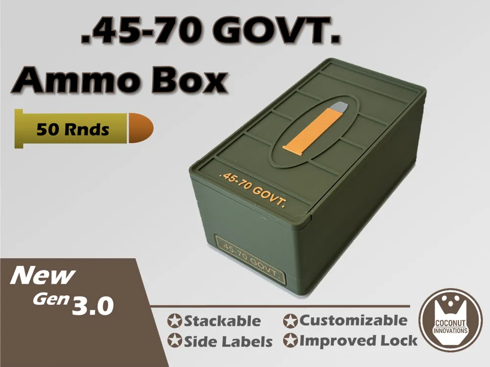 Ammo Storage Box .45-70 Government GOVT. 50 Round by Coconut MakerWorld: Download Free 3D Models