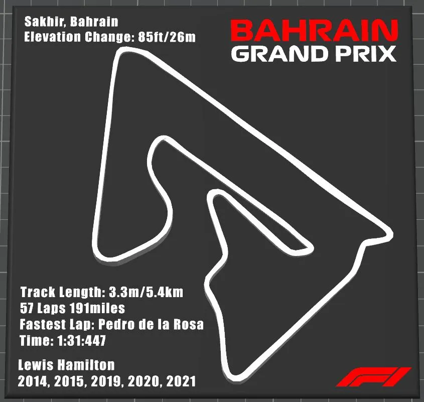 F1 - Bahrain Track with stats and Elevation by whicks10 - MakerWorld