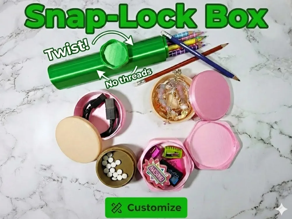 Snap-Lock Parametric Container: Hex & Round Box - Free 3D Print Model ...