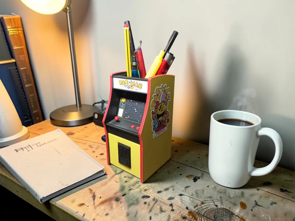 Pacman Themed Desk Pen Holder - Free 3D Print Model - MakerWorld