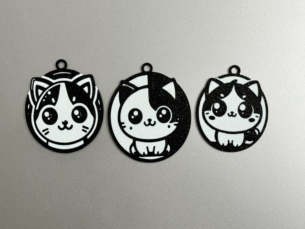 Cute Cat Keychain Black and White by berkeozkir - MakerWorld