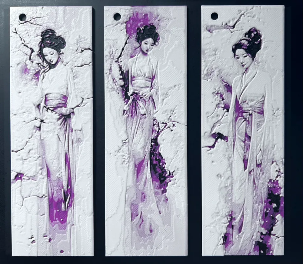 Set 3 bookmarks Geisha Hueforge by Mysstra hueforge 3Dart - MakerWorld