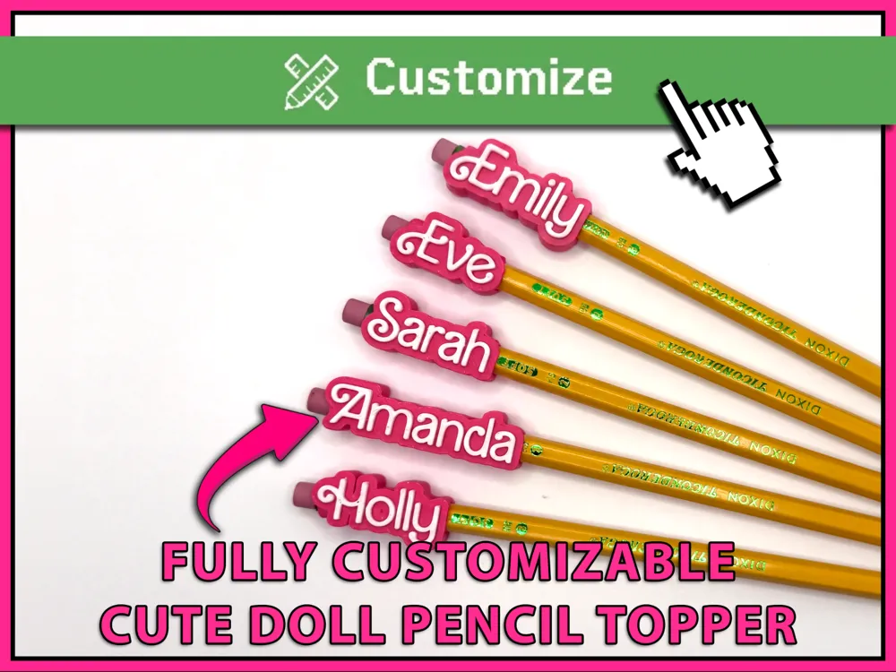Cute Doll Font Pencil Topper - Free 3D Print Model - MakerWorld
