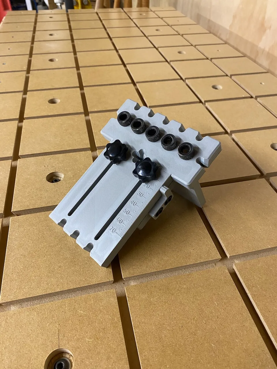 Dowelling Jig w/ Adjustable Fence - Free 3D Print Model - MakerWorld