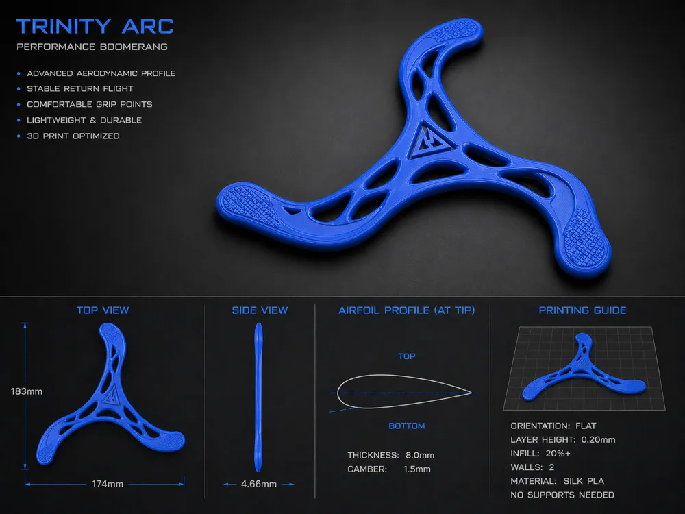 Trinity Arc Boomerang - Free 3D Print Model - MakerWorld
