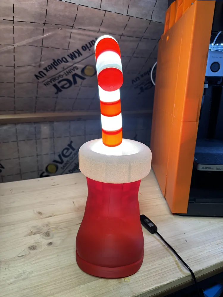 Santa boot lamp with candy cane no ams by Vitormhs MakerWorld: Download Free 3D Models