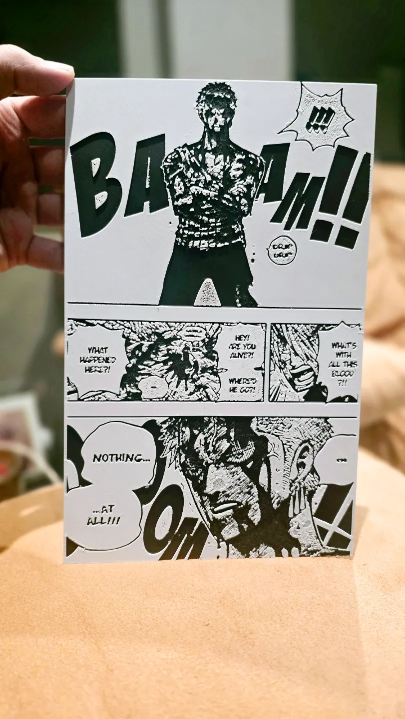 Hueforge Zoro One Piece Manga Panel - Free 3D Print Model - MakerWorld