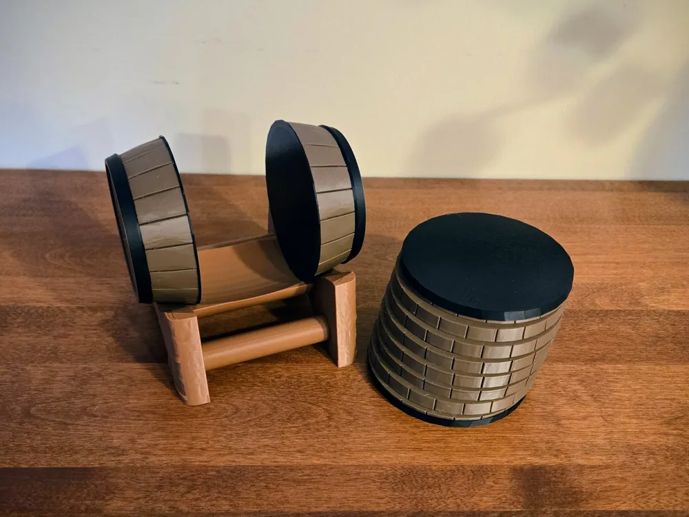 Whiskey Barrel Coaster Set with Stand (8 Coasters) - Free 3D Print ...