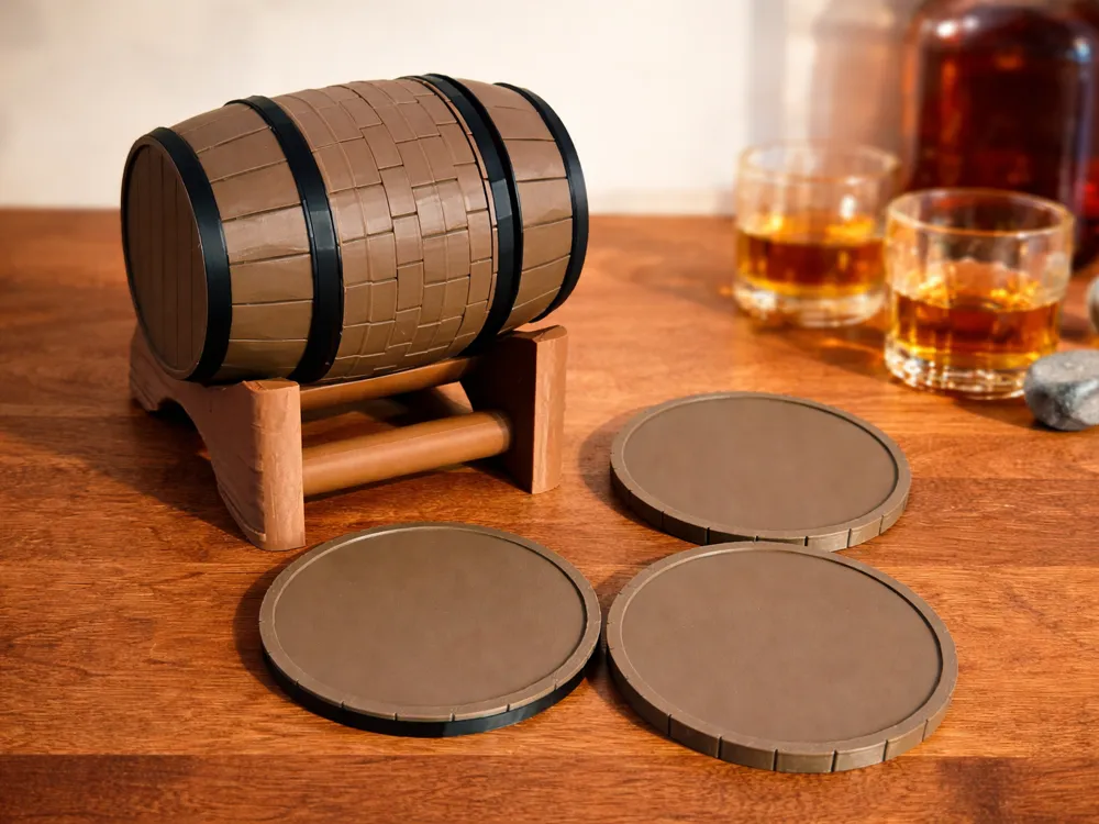 Whiskey Barrel Coaster Set with Stand (8 Coasters) - Free 3D Print ...