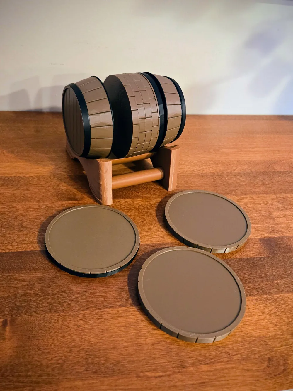 Whiskey Barrel Coaster Set with Stand (8 Coasters) - Free 3D Print ...