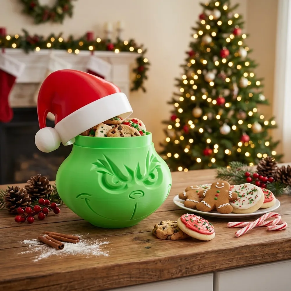 Pote de Biscoitos do Grinch c/ Gorro de Papai Noel – Impressões 3D de ...