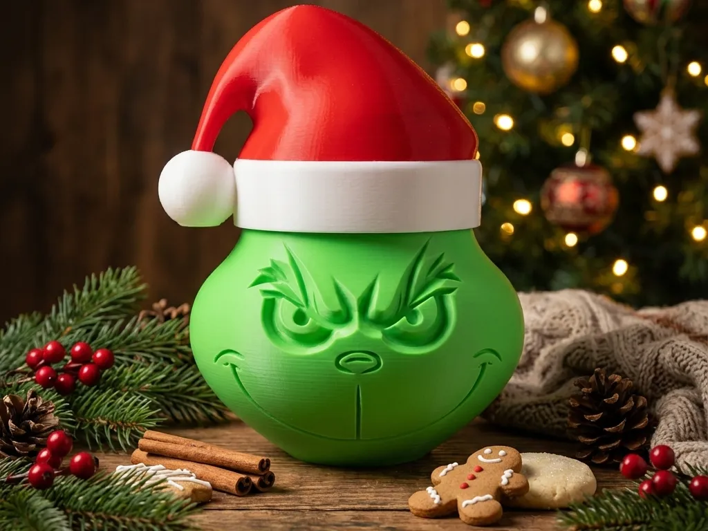 Pote de Biscoitos do Grinch c/ Gorro de Papai Noel – Impressões 3D de ...