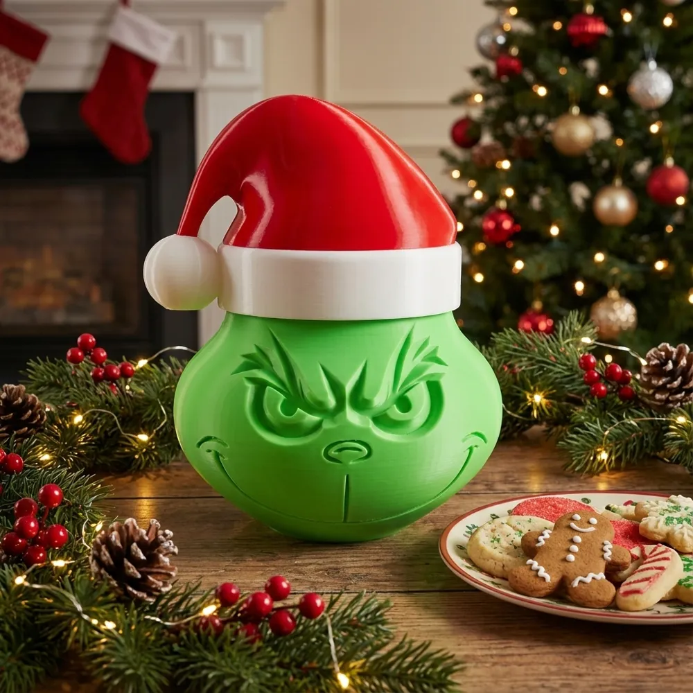 Pote de Biscoitos do Grinch c/ Gorro de Papai Noel – Impressões 3D de ...